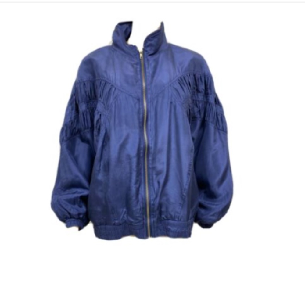 Evr Vintage Pl Blue Silk Athleisure Track Jacket - Gem